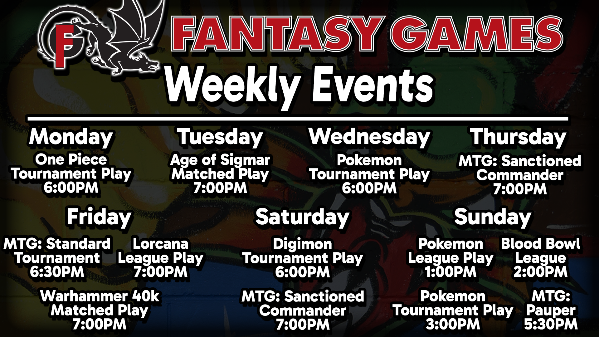 NEW - Event Calendar - Fantasy Games